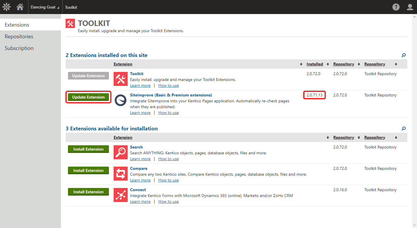 Click Update Extension | Toolkit for Kentico - Extensions to make working with Kentico easier